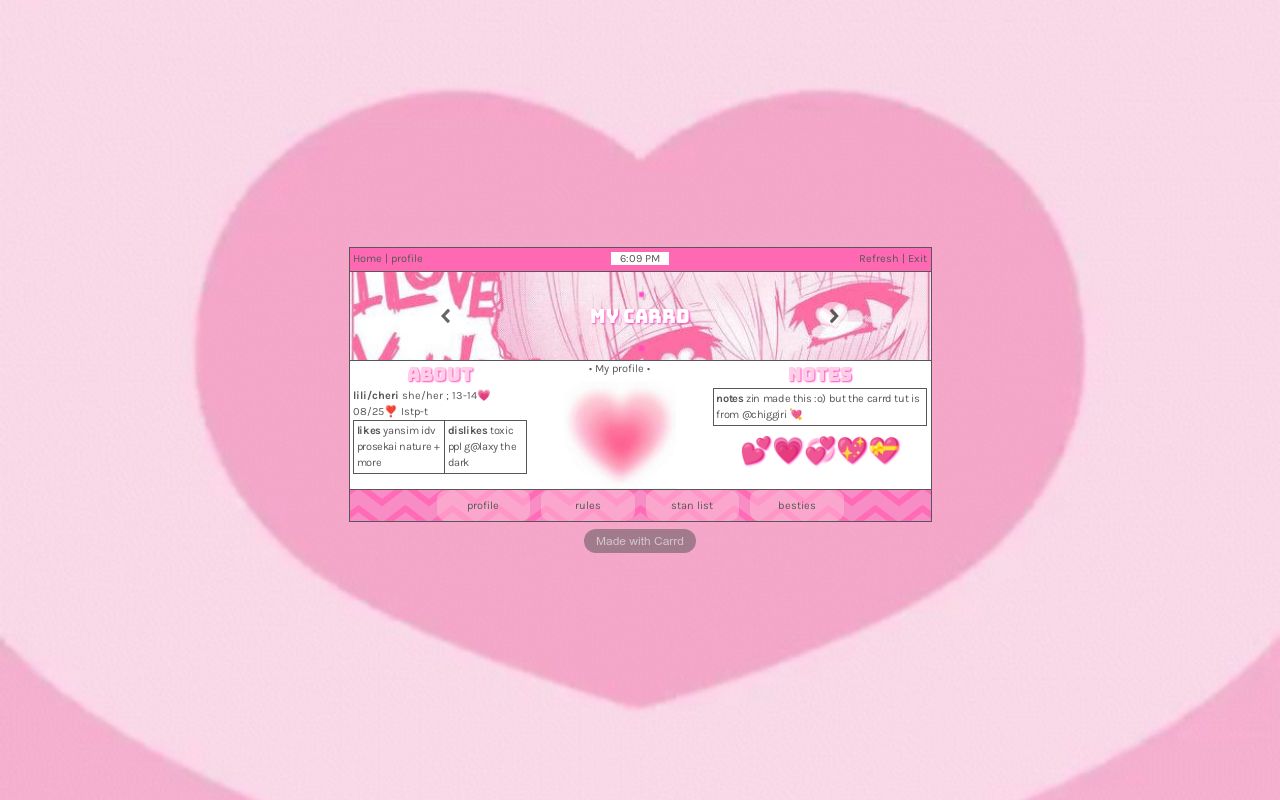 lovecore themed carrd